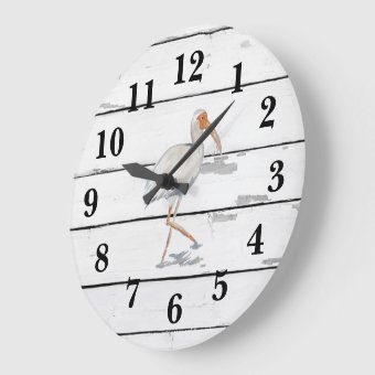 White Ibis Florida Bird Beach Shiplap Large Clock | Zazzle