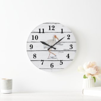 White Ibis Florida Bird Beach Shiplap Large Clock | Zazzle