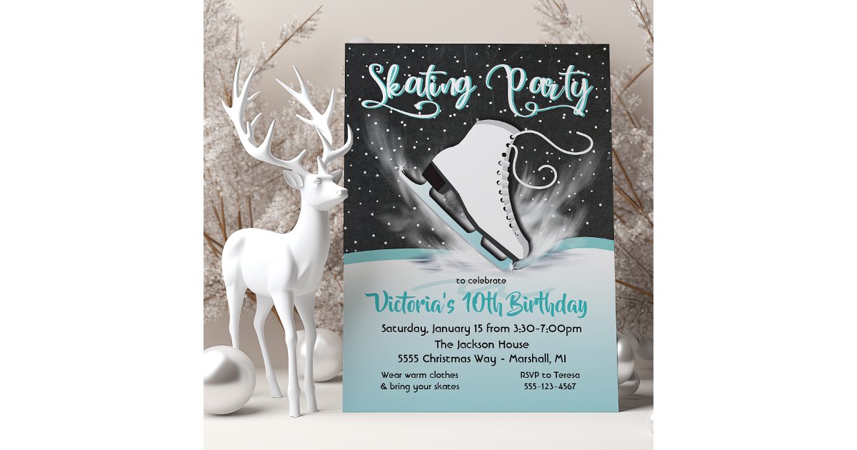 White Ice Skating Birthday Party Snow invitation | Zazzle