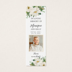 White Ivory Floral Photo Funeral Memorial Bookmark | Zazzle
