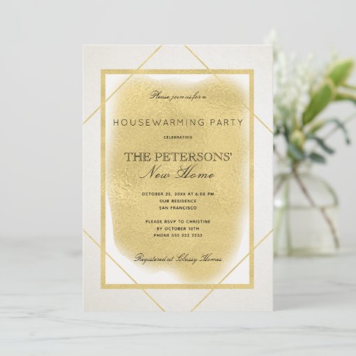 White ivory gold framed formal housewarming party invitation | Zazzle