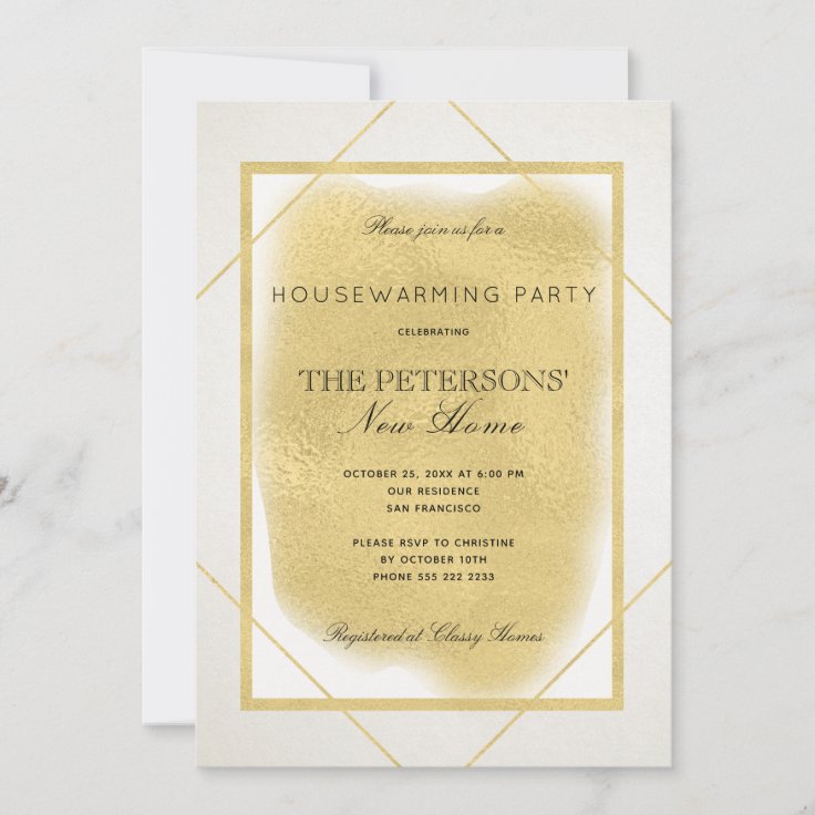 White ivory gold framed formal housewarming party invitation | Zazzle