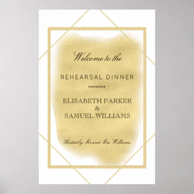 White ivory gold framed formal rehearsal dinner poster | Zazzle
