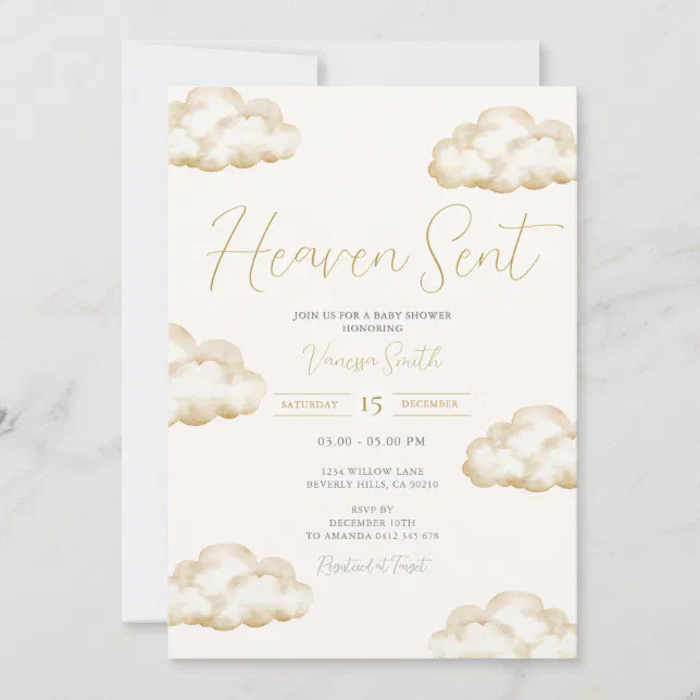 White Ivory Heaven Sent Baby Shower Party Invitation | Zazzle