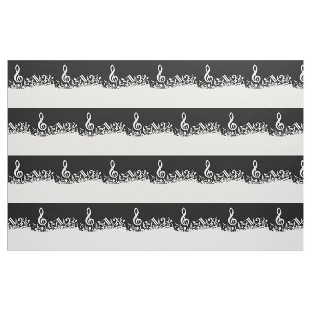 Black and White Music Notes Pattern Fabric | Zazzle