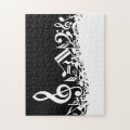 White Jumbled Musical Notes on Black Jigsaw Puzzle | Zazzle