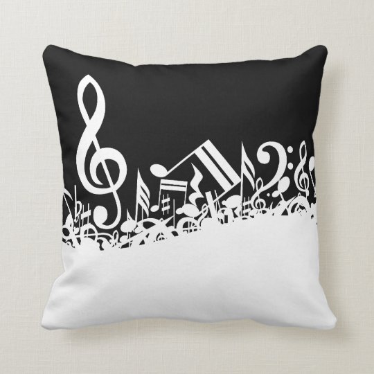 White Jumbled Musical Notes on Black Throw Pillow | Zazzle.com