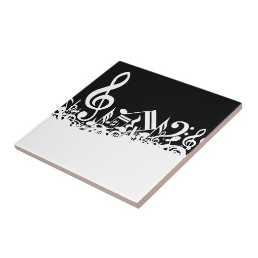 White Jumbled Musical Notes on Black Tile | Zazzle