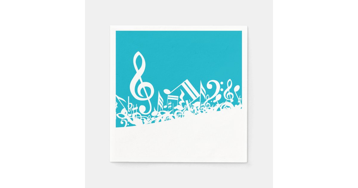 White Jumbled Musical Notes on Turquoise Paper Napkins | Zazzle