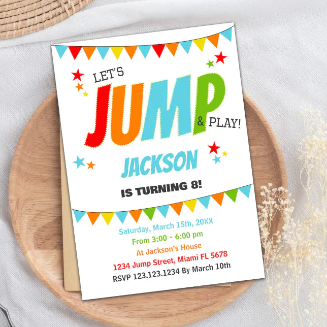 White Jump Birthday Invitations | Zazzle