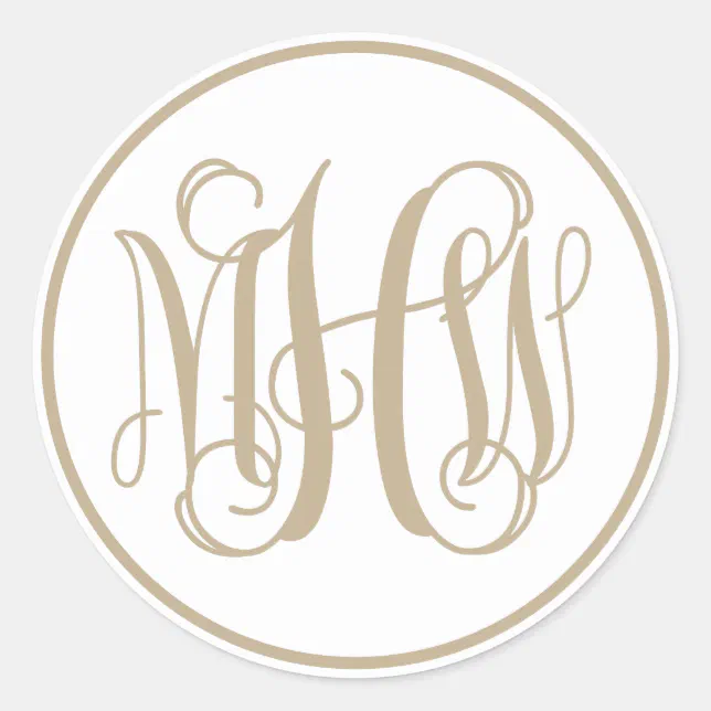 White Khaki Vine Script Monogram, DIY BG Classic Round Sticker | Zazzle