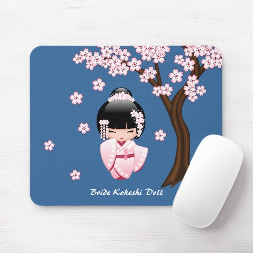 White Kimono Kokeshi Doll - Cute Geisha Girl Mouse Pad | Zazzle