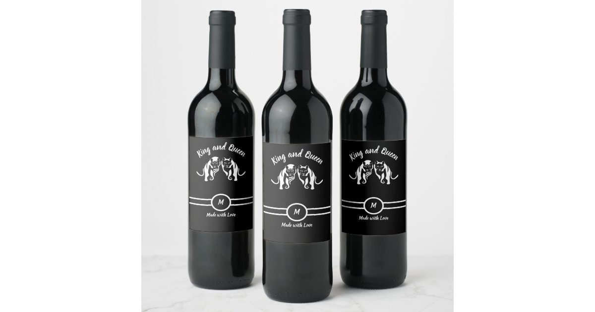 White Kings and Queens Black Leo Lion and Lioness Wine Label | Zazzle