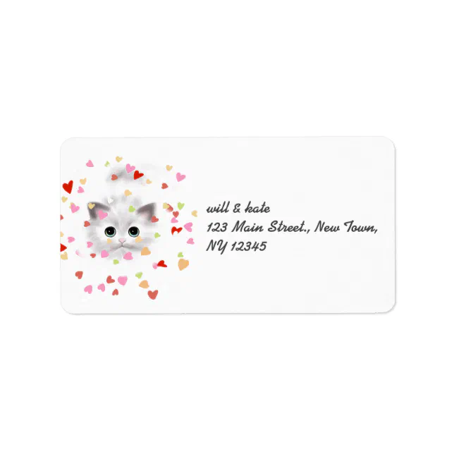 White Kitten Cat Heart Confetti Address Labels | Zazzle