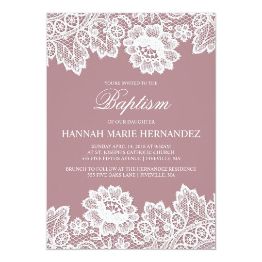 White Lace Custom Color Baptism Invitation | Zazzle.com