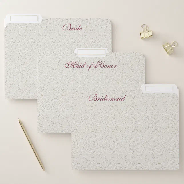 White Lace Look Wedding File Folder | Zazzle
