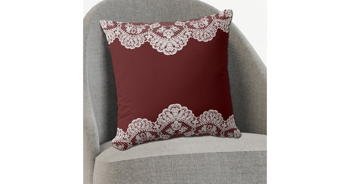 White Lace Maroon Throw Pillow | Zazzle