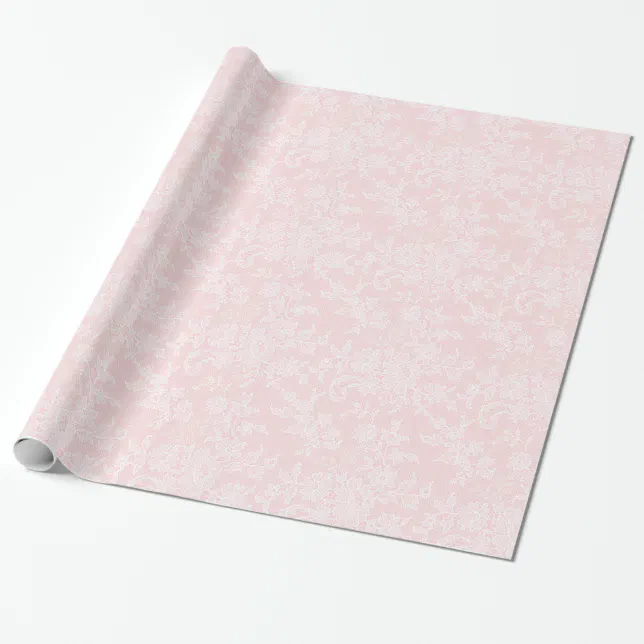 White Lace on Pink Wedding Gift Wrapping Paper | Zazzle