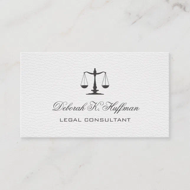 White leather feminine Legal Justice Scale Business Card | Zazzle