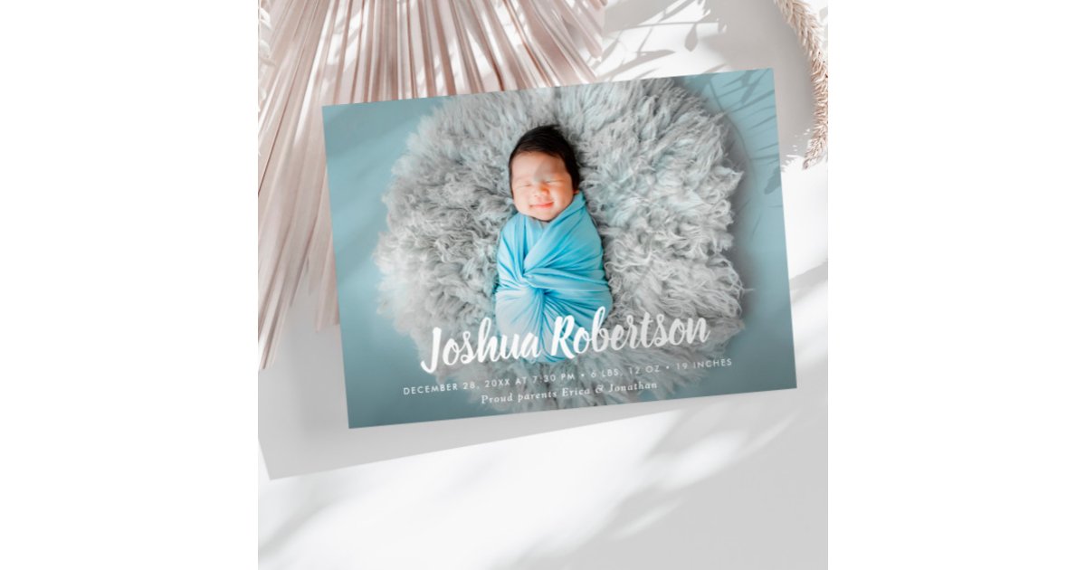 white lettering adorable birth announcement card | Zazzle
