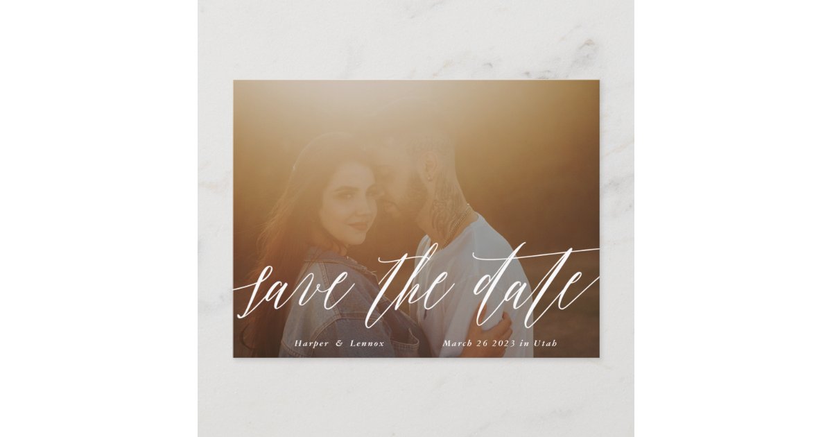 White Lettering Overlay Save the Date Photo Card | Zazzle