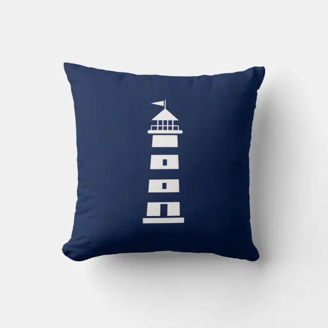 White Lighthouse on Navy Blue Nautical Pillow | Zazzle