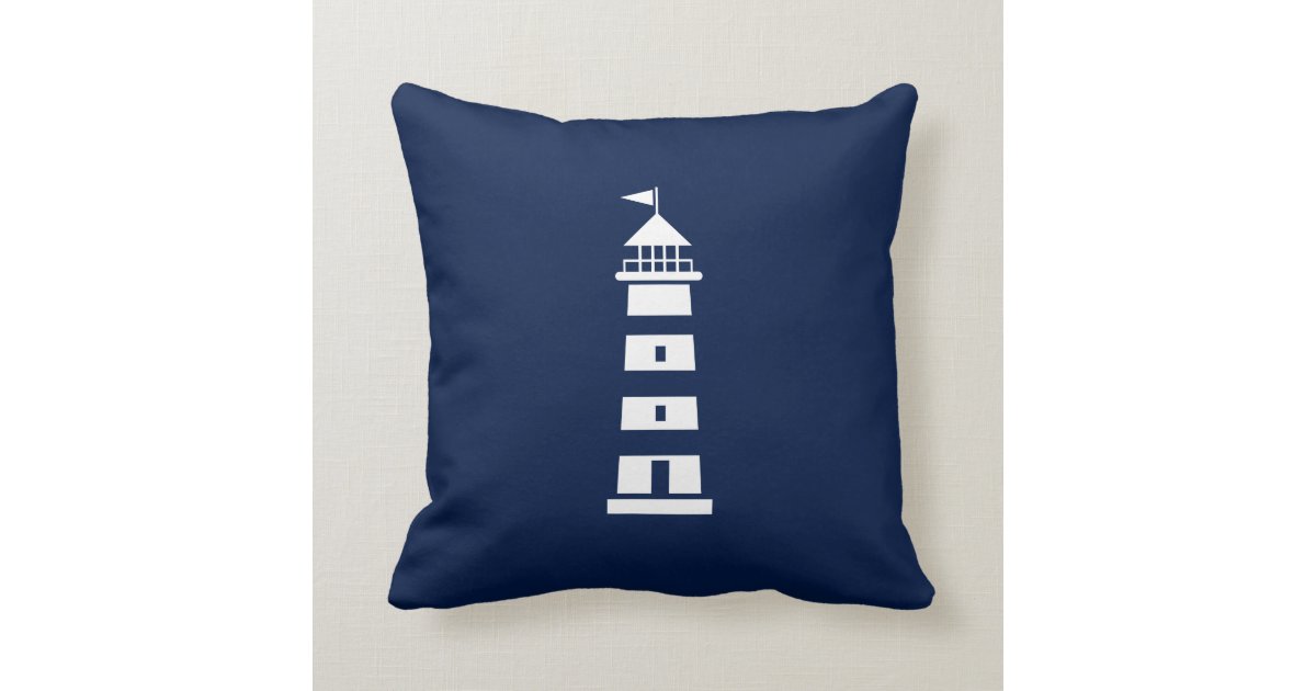 White Lighthouse on Navy Blue Nautical Pillow | Zazzle.com