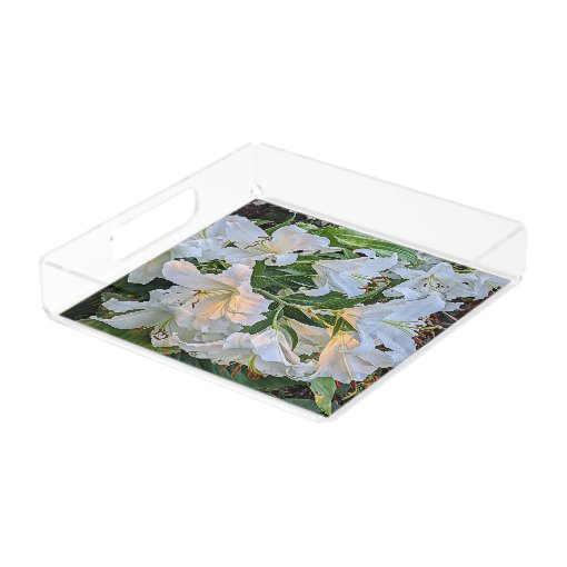 White Lily Blooms Floral Acrylic Tray | Zazzle