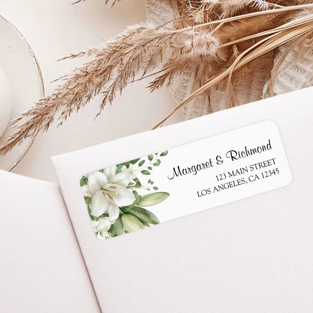 White Lily Elegant Floral Wedding Return Address Label | Zazzle