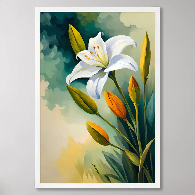 White Lily Painting Embracing Purity and Grace Poster | Zazzle