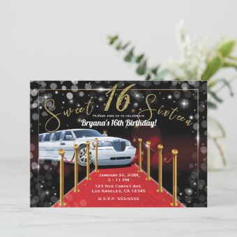 White Limo Red Carpet Hollywood Sweet 16 Party Invitation | Zazzle