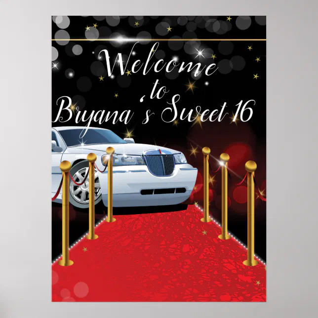 White Limo Red Carpet Hollywood Sweet 16 Party Poster | Zazzle