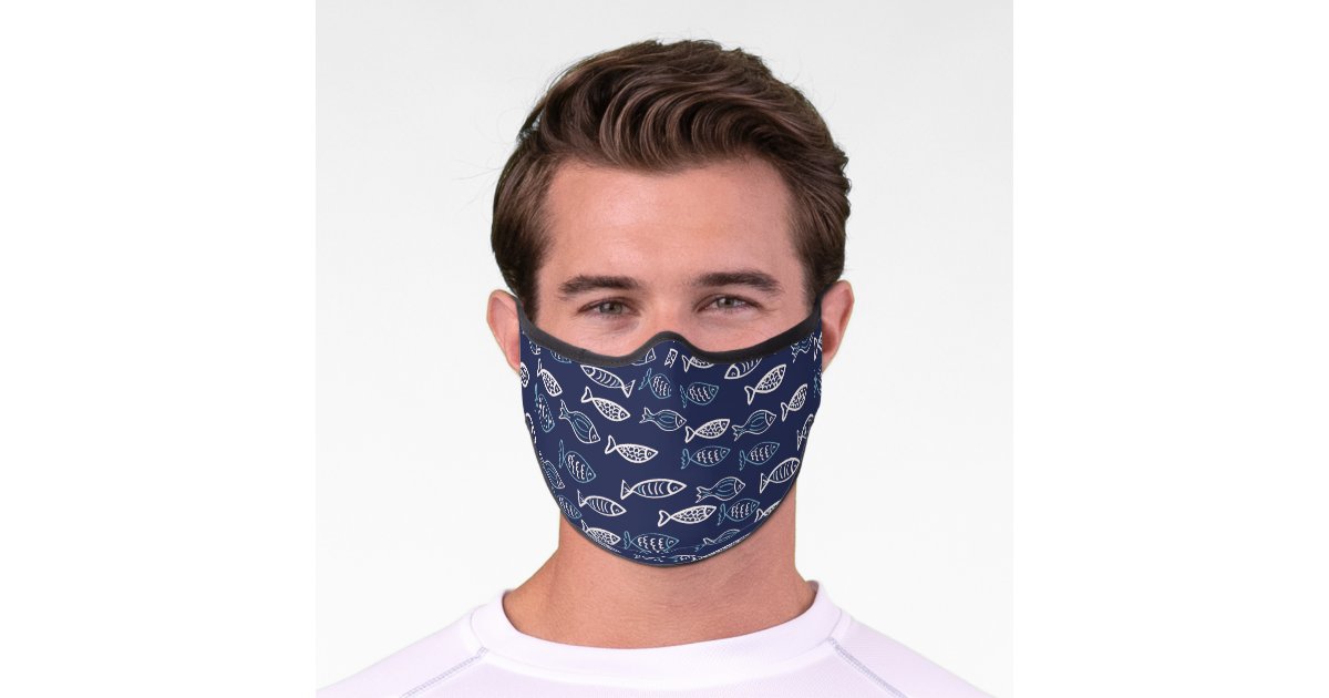 White Line Fish Pattern Premium Face Mask | Zazzle