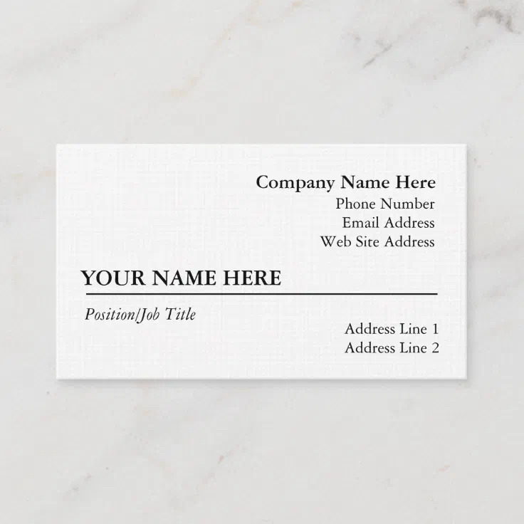 White Linen Business Card | Zazzle