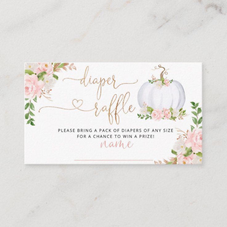 White Little pumpkin fall diaper raffle ticket Enclosure Card | Zazzle