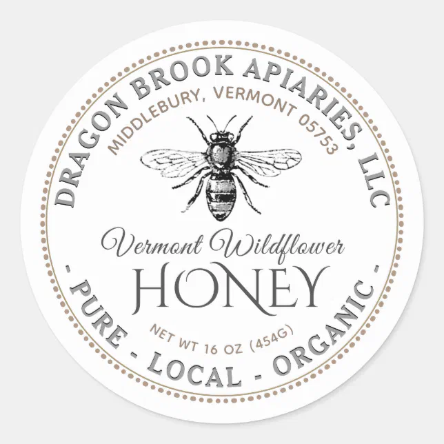 White Local Organic Honey Label with honeybee | Zazzle
