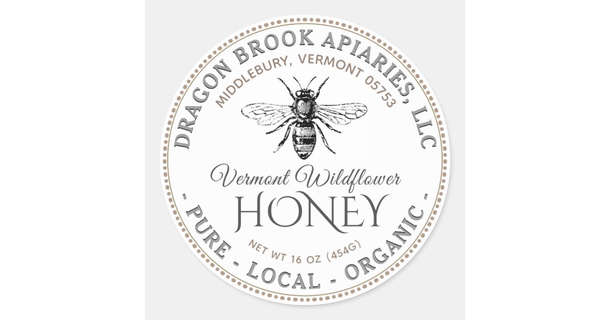 White Local Organic Honey Label with honeybee | Zazzle