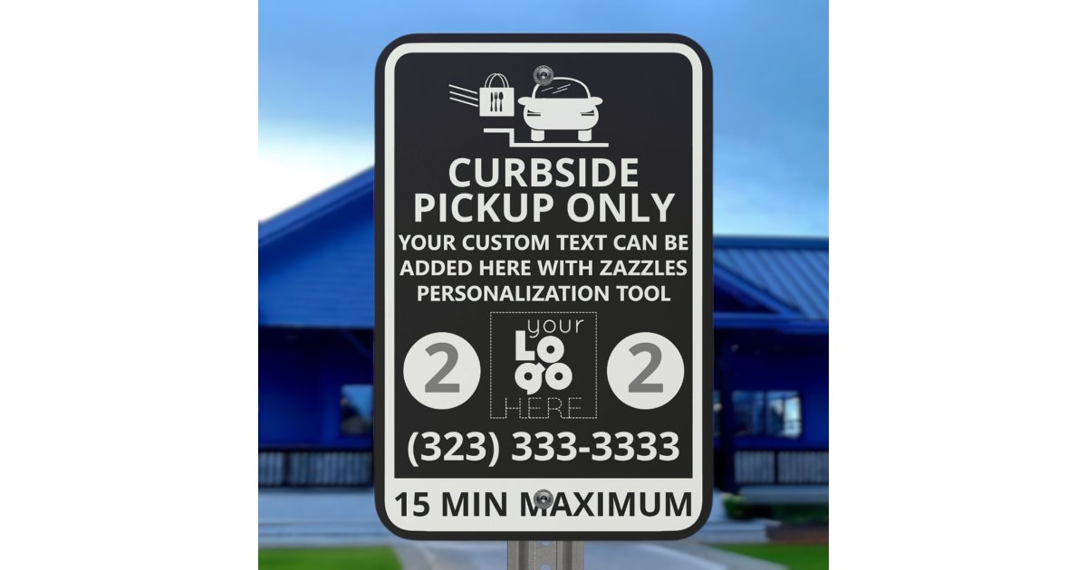 White Logo On Black Curbside Pickup + Space Number Metal Sign | Zazzle