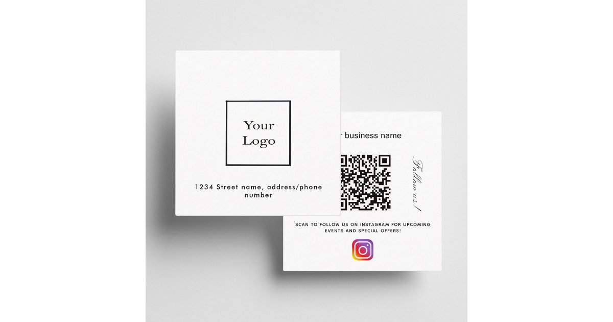 White logo qr code instagram follow us square business card | Zazzle