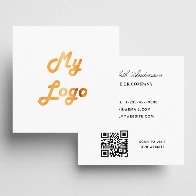 White logo QR code minimalist Square Business Card | Zazzle