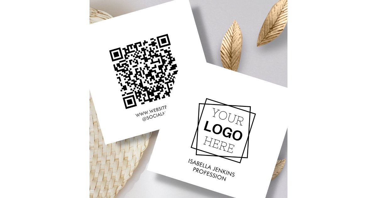 White | Logo | QR Code Square Business Card | Zazzle
