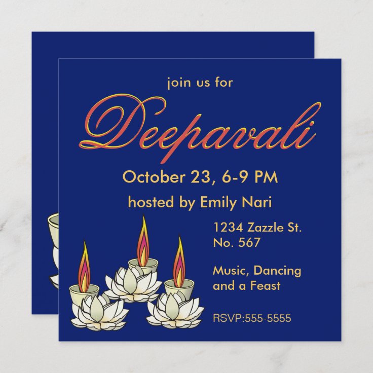 White Lotus & Deepas Diwali Invitation | Zazzle