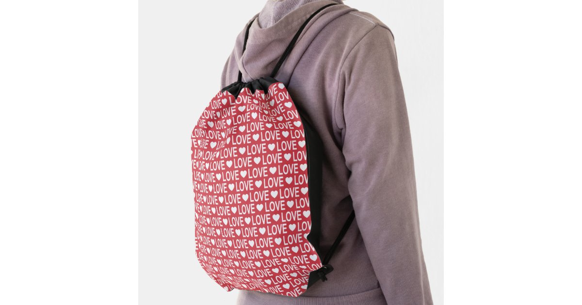 White Love Pattern Drawstring Backpack | Zazzle