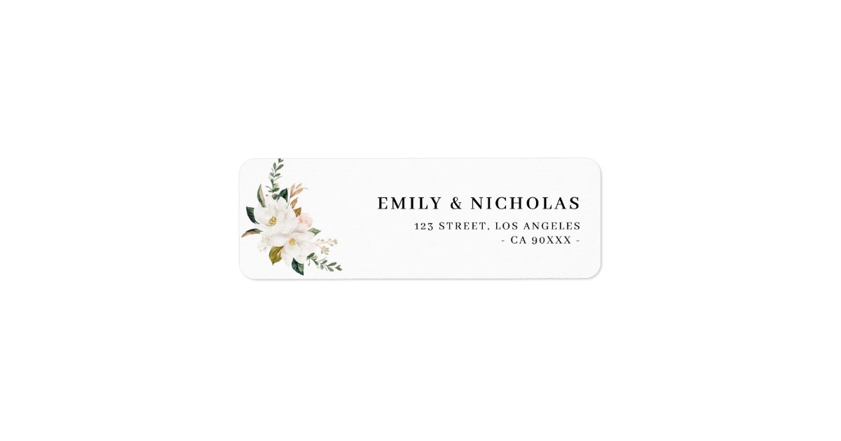 white magnolia and pink floral address label | Zazzle