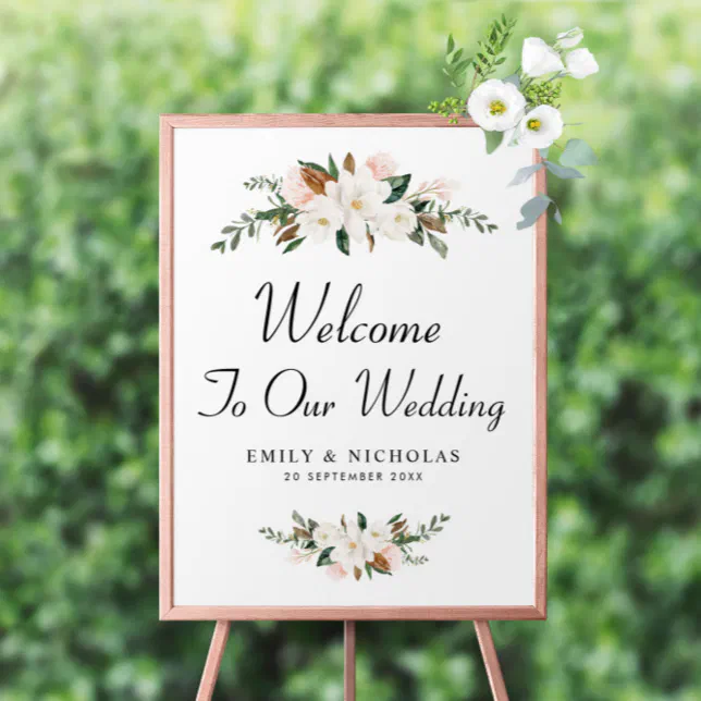 white magnolia floral welcome wedding sign | Zazzle