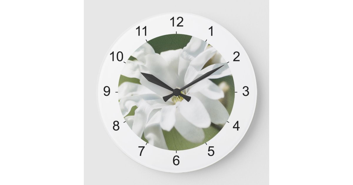 White Magnolia Flower Large Clock | Zazzle