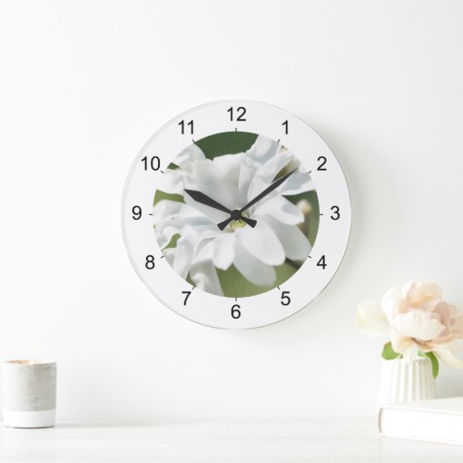 White Magnolia Flower Large Clock | Zazzle