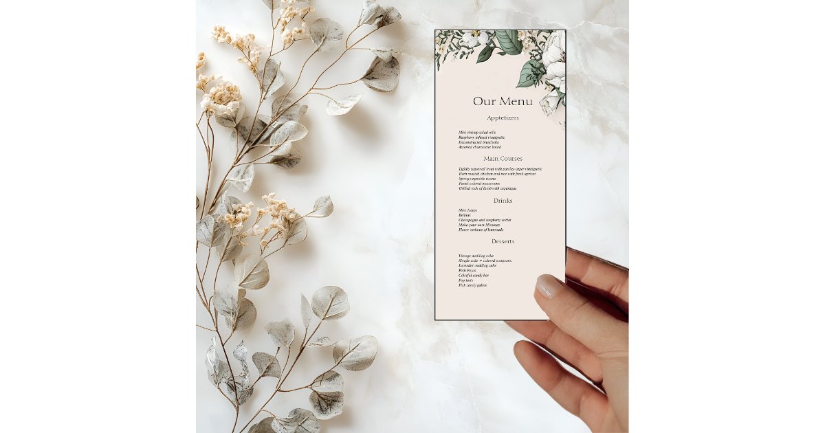 White Magnolias and Butterfly Wedding Dinner Menu | Zazzle