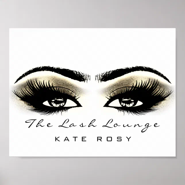 White Makeup Beauty Studio Lashes Salon Gold Poster | Zazzle