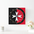 White Maltese Cross & Malta flag, house / knights Square Wall Clock ...